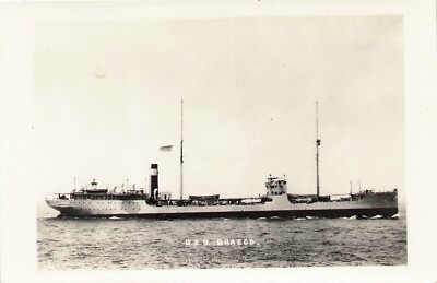 USS Brazos AO-4 USN Navy Oiler Ship Oil Tanker Boston Yard 1919 RPPC ...