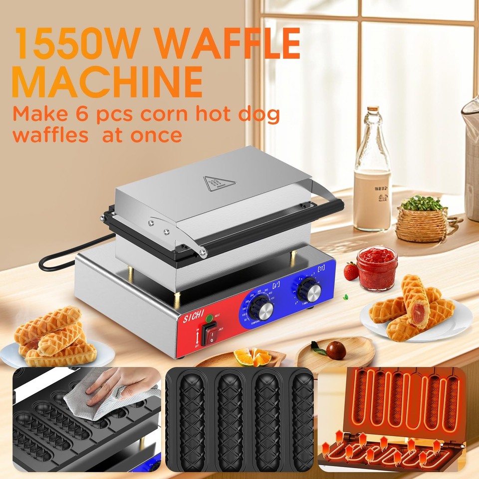 Waffle Stick Maker -Commercial Corn Dog Maker w/Non-stick Baking Pans ...