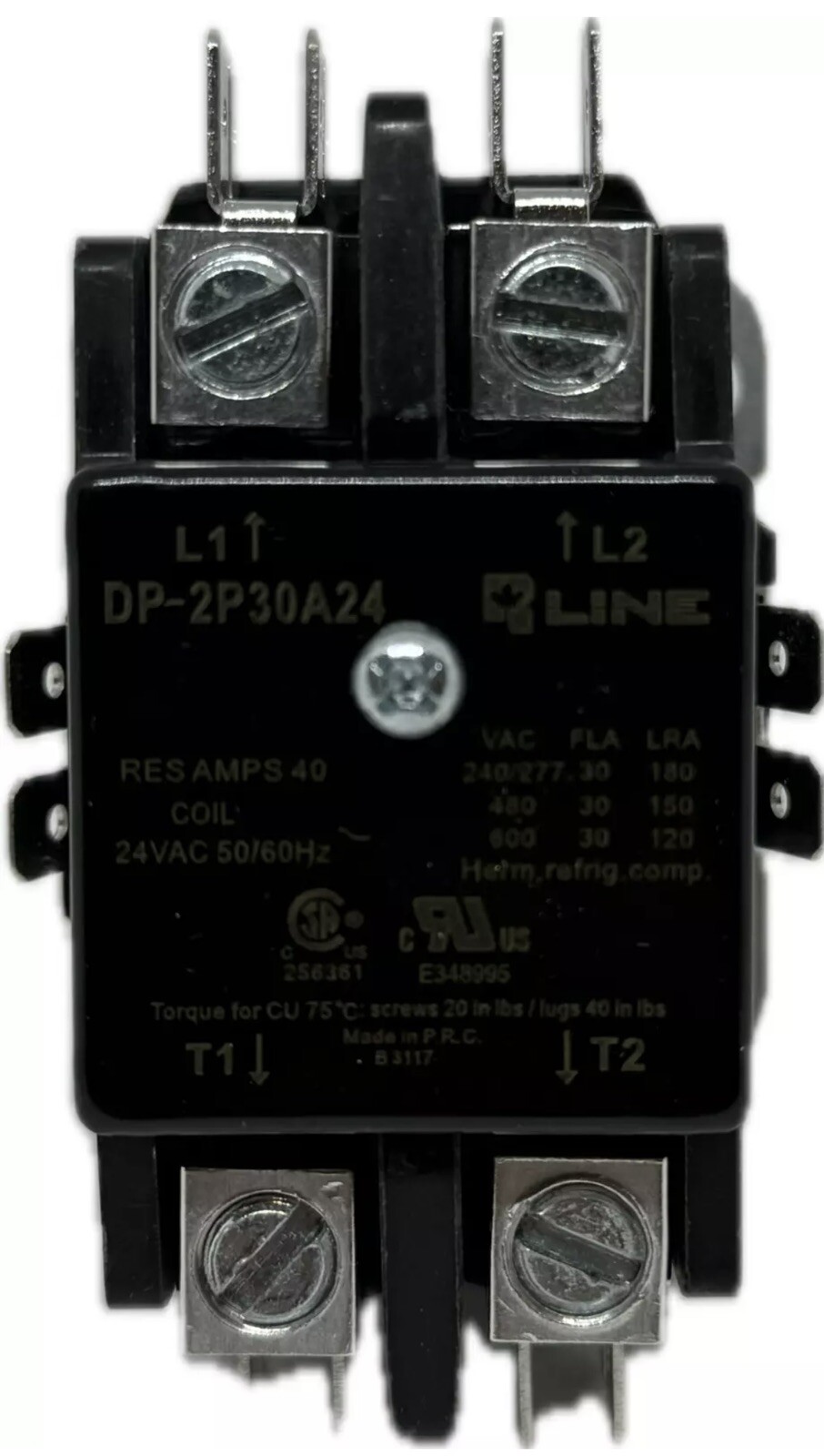 R LINE DP-2P30A24 2 POLE DEFINITE PURPOSE CONTACTOR 30FLA 40A RES 24VAC ...