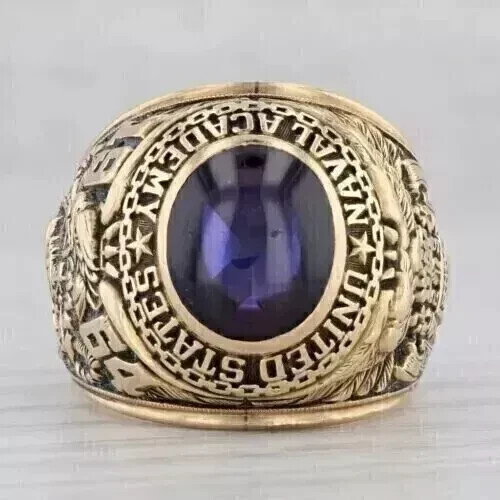 2.89Ct Oval Lab-Created Amethyst Naval Academy Aggie Ring 14k Yellow ...