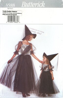 Butterick 3588 Ankle Length Witch Gown w Overskirt & Pointy Hat KIDS Sz ...
