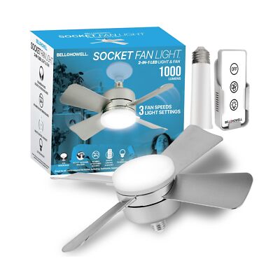 Bell+Howell Socket Fan Cool Light Deluxe Silver – Ceiling Fans with LED ...