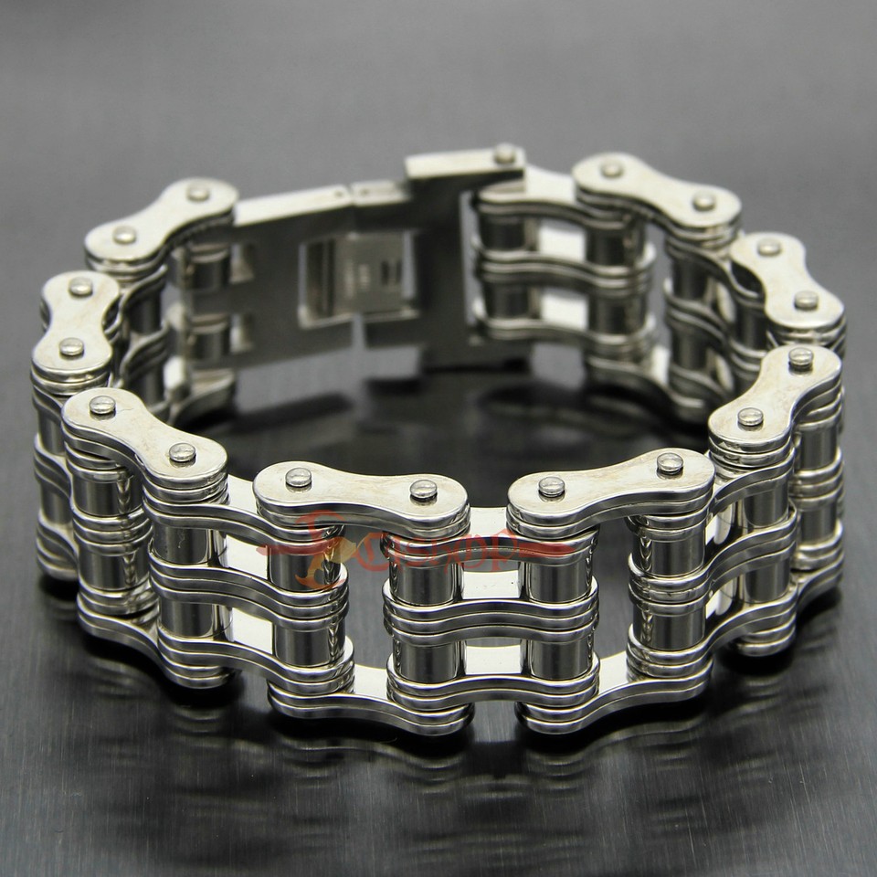 Men's Wide Stainless Steel Silver Bicycle Bike Motorcycle Chain Biker ...