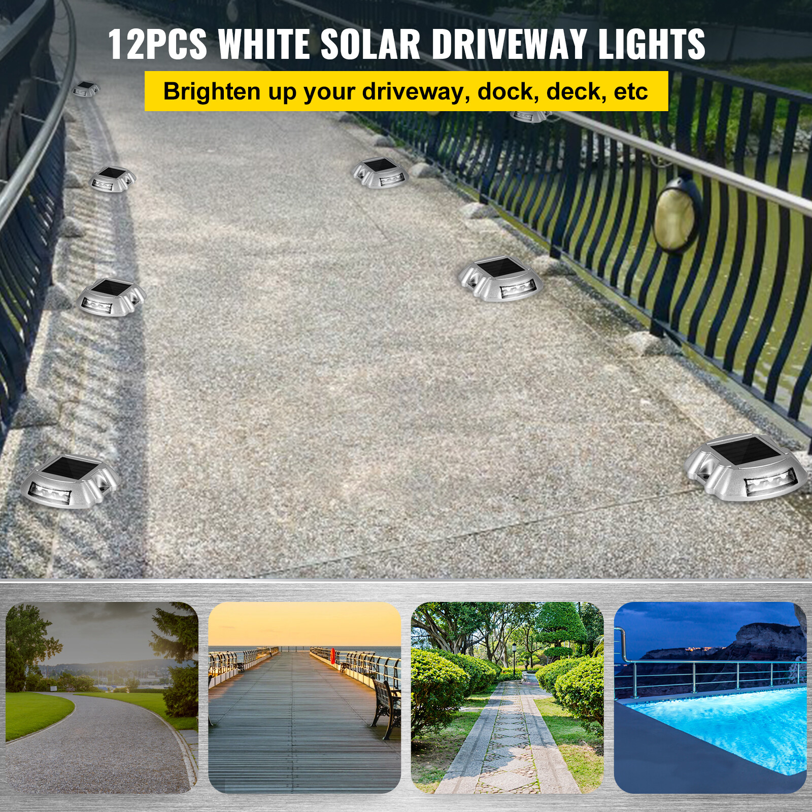 VEVOR 12 Pcs Solar Driveway Lights, IP68 Dock Light w/ Switch for ...