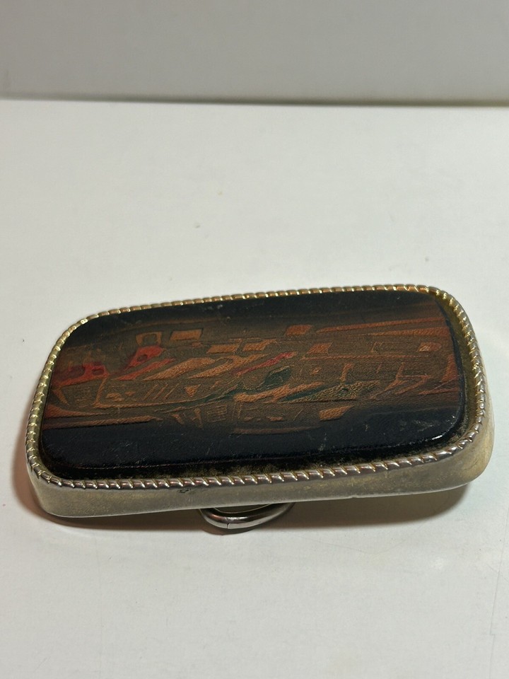 Vintage USA Made Painted Leather Race Muscle Cars Men’s Belt Buckle ...