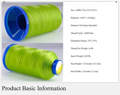 1200Yards / 26 Colors Available Tex 135 Bonded Nylon Thread for Leather ...