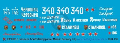 Peddinghaus 1/35 Russian T-34/85 Tank Markings WWII (6 tanks) [Decal ...