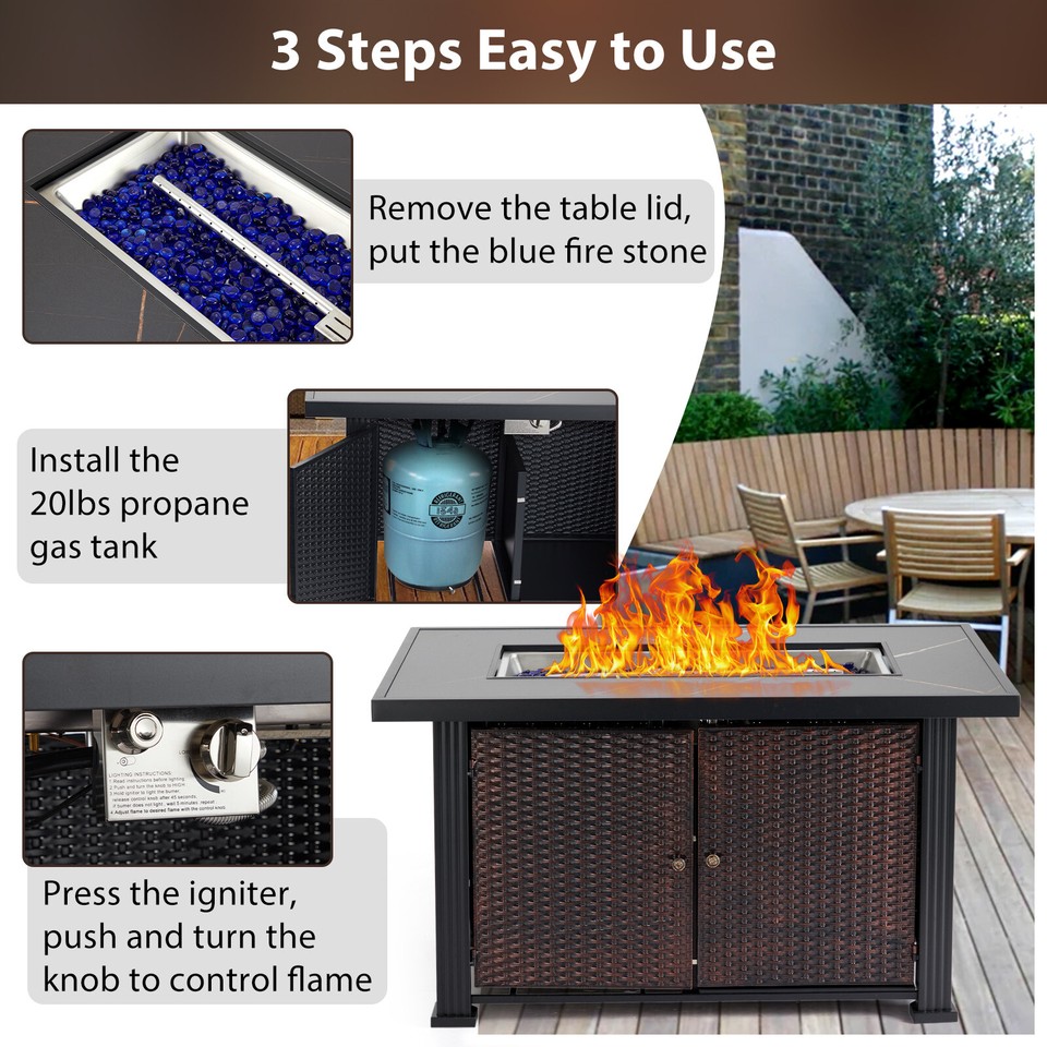 44" Propane Fire Pit Table Outdoor Steel Fire Table 50,000 BTU with ...