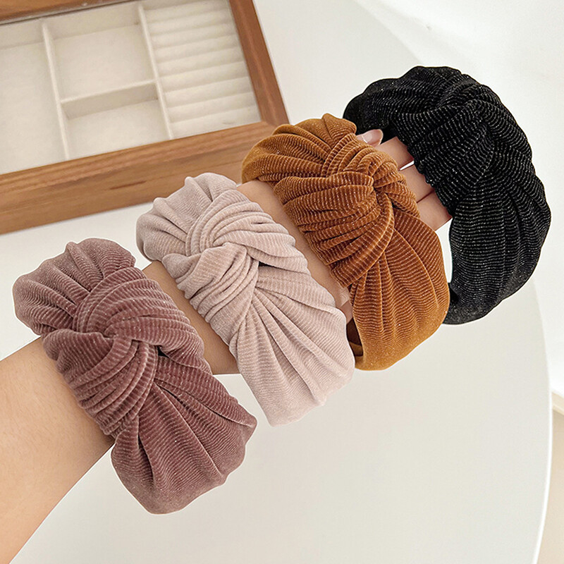 1PC Corduroy Solid Color Headband Fabric Knotted High Head Top HeadbaY7 ...