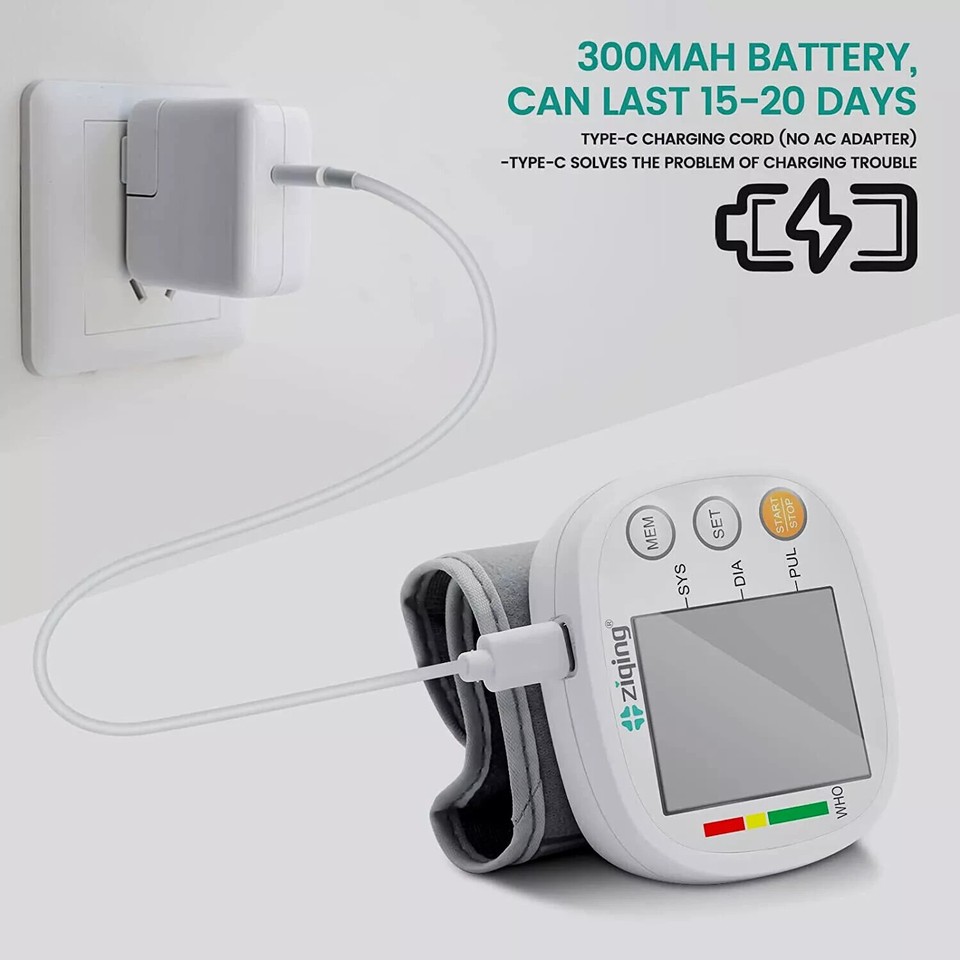 Wrist Blood Pressure Monitor Adjustable Cuff Voice Heart Rate Machine ...