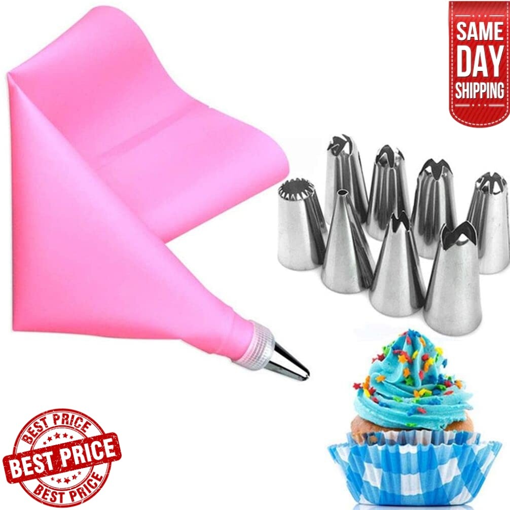 Silicone Icing Piping Cream Pastry Cake With Steel Nozzles Decor Set ...