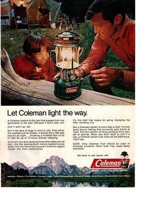 1971 Coleman LANTERN Print Ad , FATHER AND SON CAMPING . COLOR, VINTAGE ...
