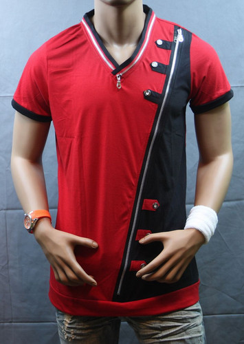 Men V-Neck Long Zipper T-Shirt Fashion Tee Casual Shirts Short Sleeve V ...