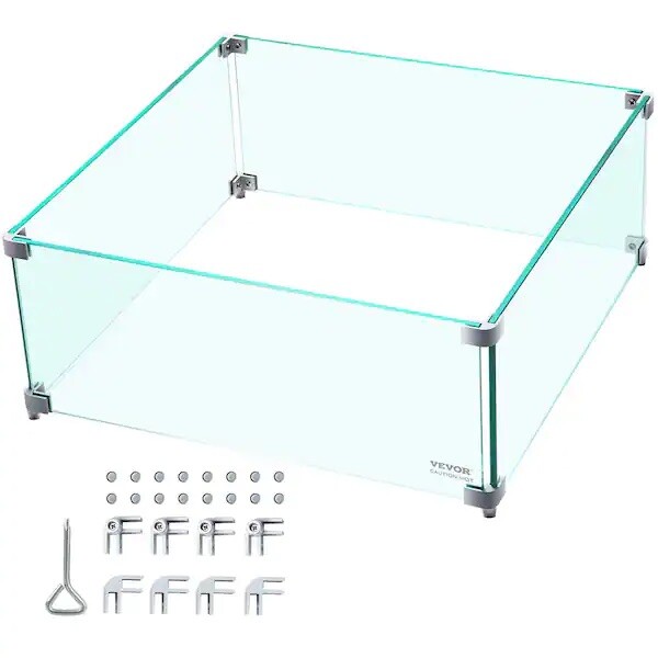 VEVOR Square Fire Pit Wind Guard Fence 14X14X6 inch Tempered Glass ...
