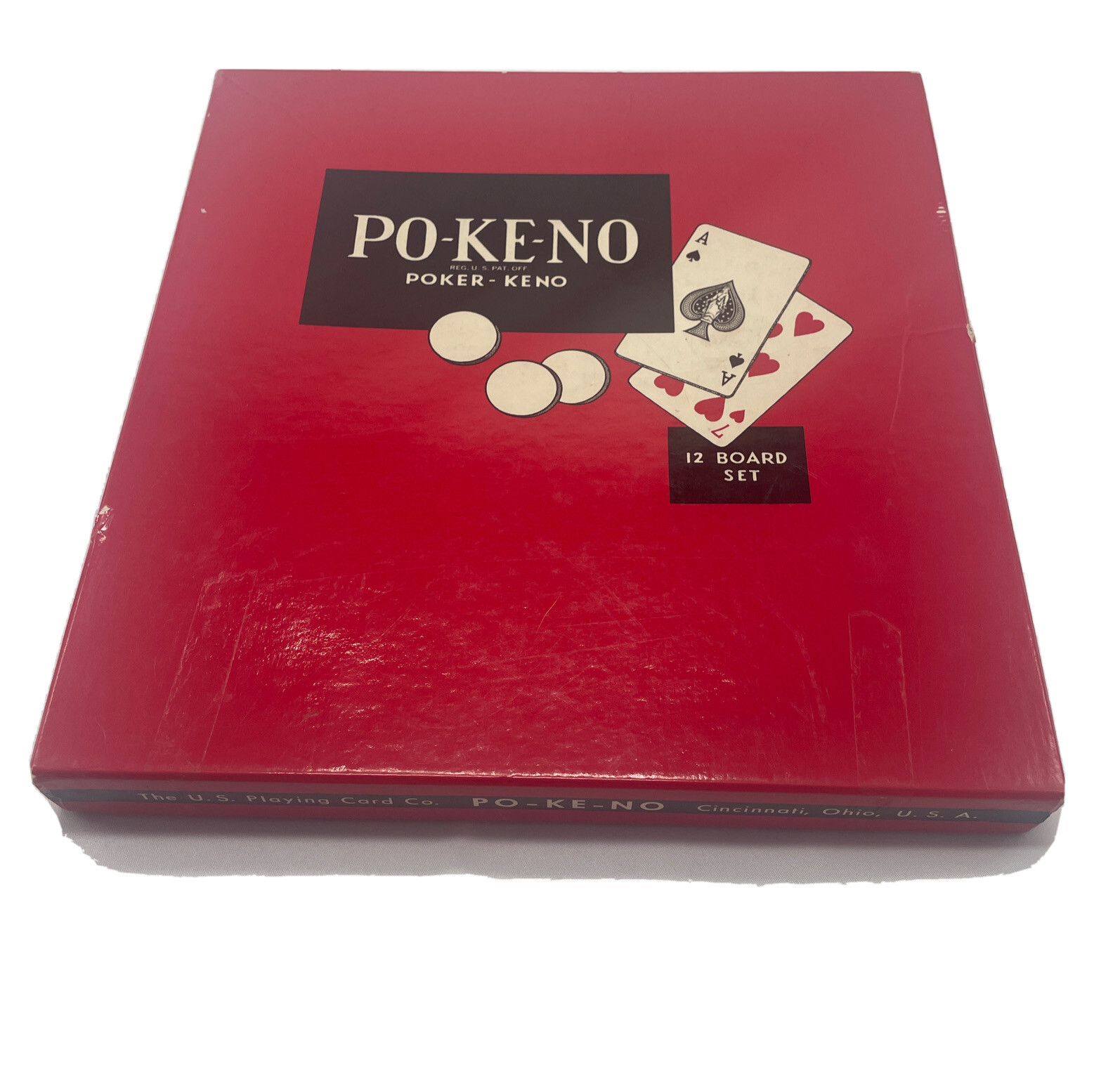 Vntg Po-Ke-No Pokeno Keno Board Game ~ 12 Cards & Red Poker 185 Chips ...