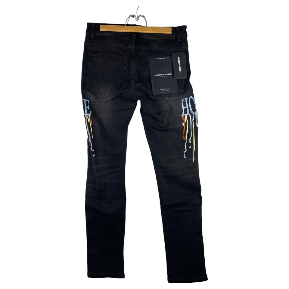 Size 32 - Homme Femme Jeans LETTERMAN DRIP DENIM BLACK LIGHT BLUE ...