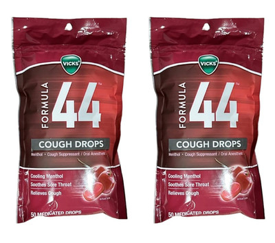 Lot of 2 Vicks Formula 44 Cough Drops 50 Medicated Sore Throat Exp 10/ ...