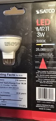 Satco S8603 3W MR11 Bi Pin LED Bulb, 380 Lumens, 3000K Frosted | eBay