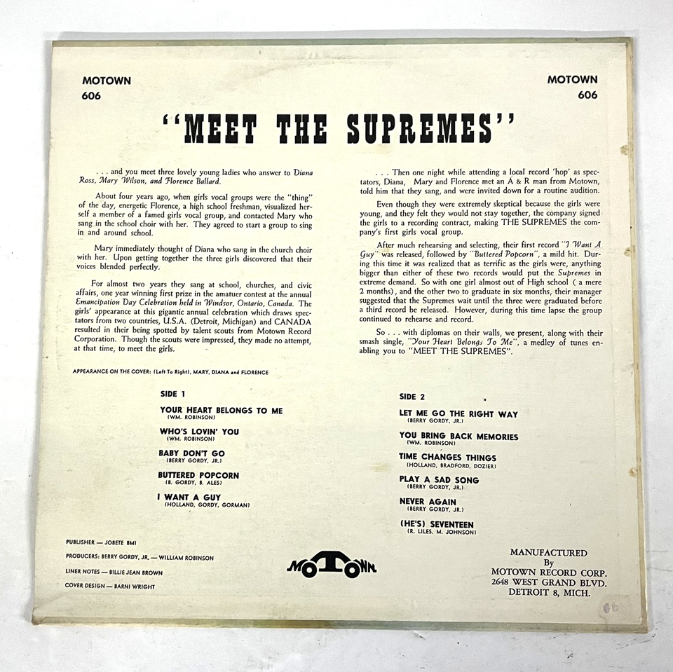 The Supremes ~ Meet The Supremes ~ LP/Vinyl Mono Motown Records EX~10 ...