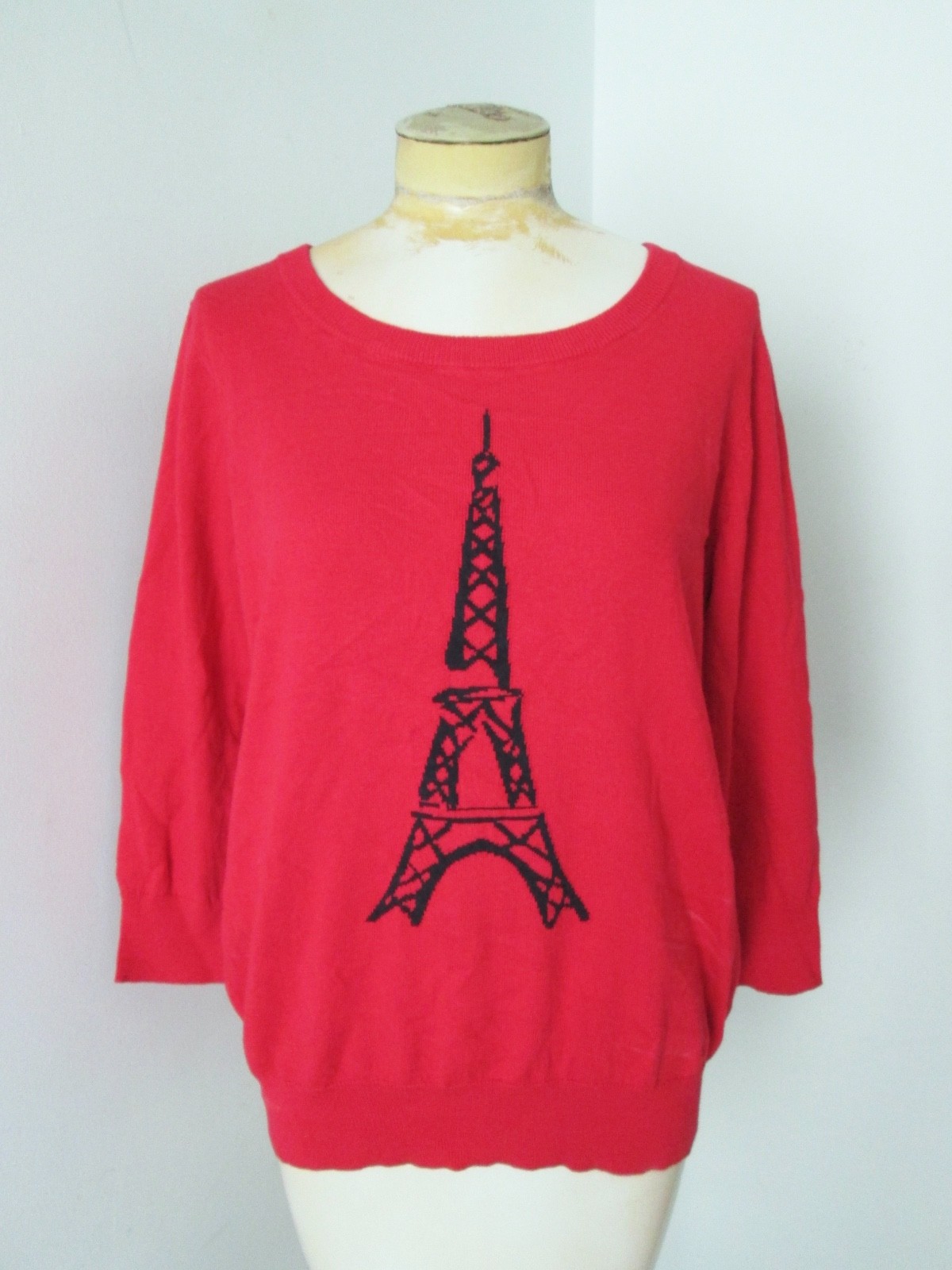 Eiffel Tower Paris red lightweight cotton wool blend crewneck graphic ...