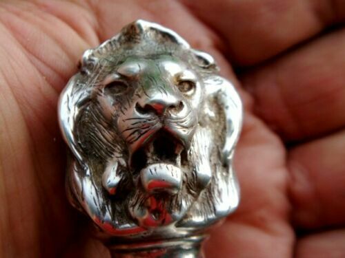 ANTIQUE SOLID STERLING SILVER CANE WALKING STICK 925 LION HEAD ...