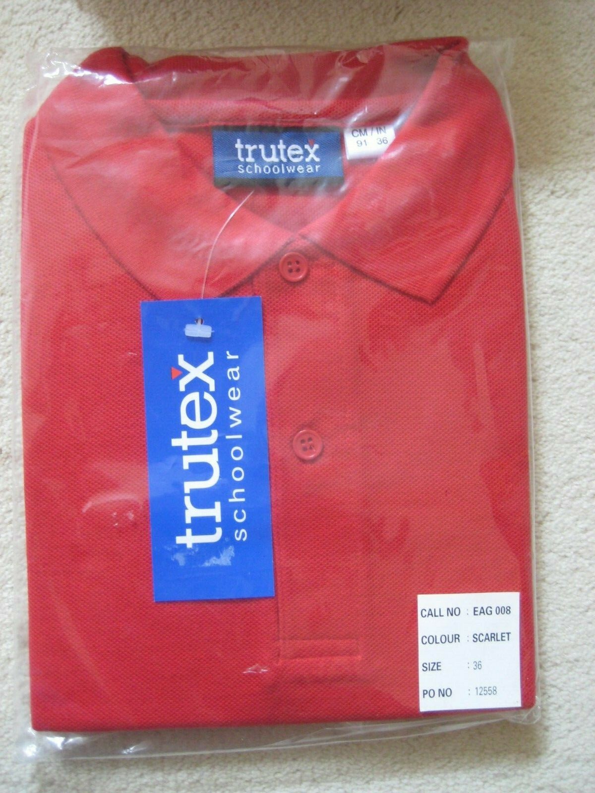 Trutex Polo Shirt White & Red Easy Care 26"-38" chest | eBay UK