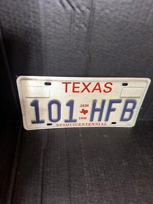 Vintage 1986 License Plate 101 HFB TEXAS Sesquicentennial Craft WALL ...