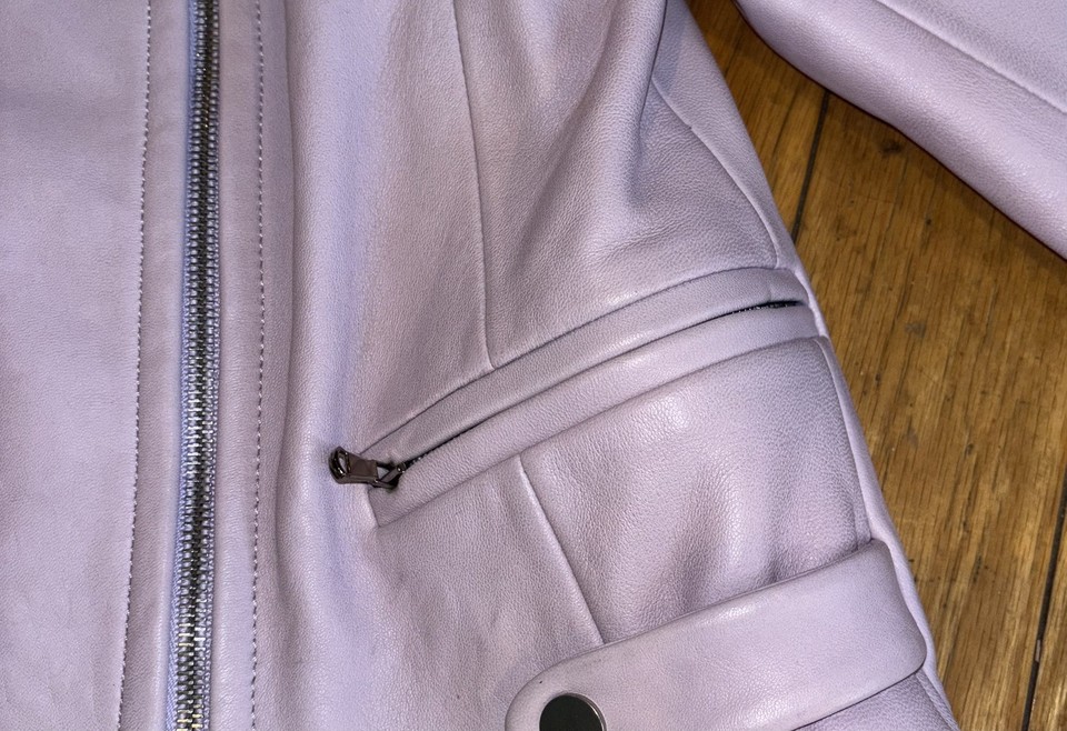 Carven Lilac/Lavender Leather Biker Jacket W Silver Hardware Size 40 ...