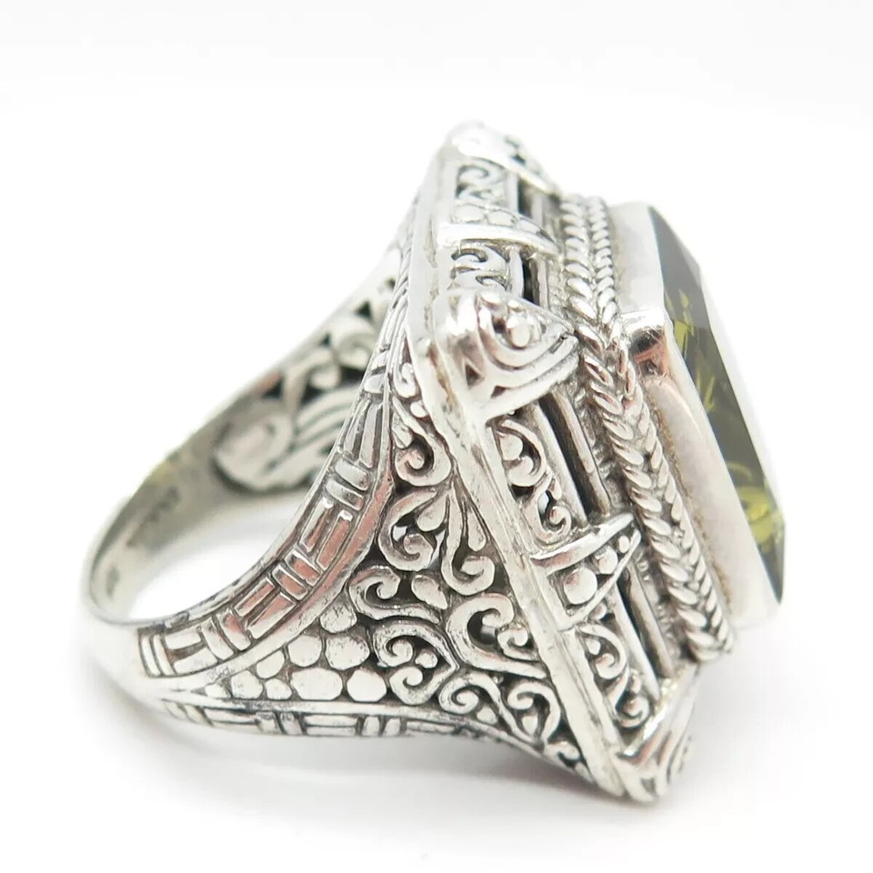 Sarda Sterling Silver & Olive Quartz Believe and Receive Ring Size 7 | eBay