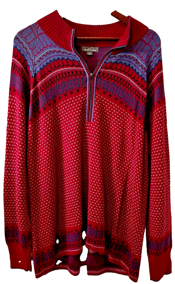 Mens Fair Isle 1/4 Zip Sweater 2XL Crimson Blue Hiking Outdoor Mens ...