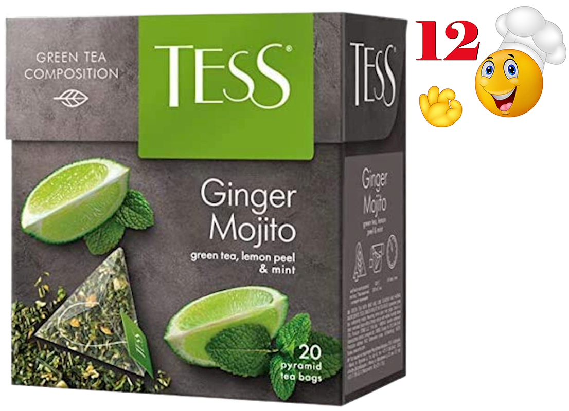 12 PACK TESS GINGER MOJITO Green Tea LEMON Peel MINT RF NO GMO Made ...