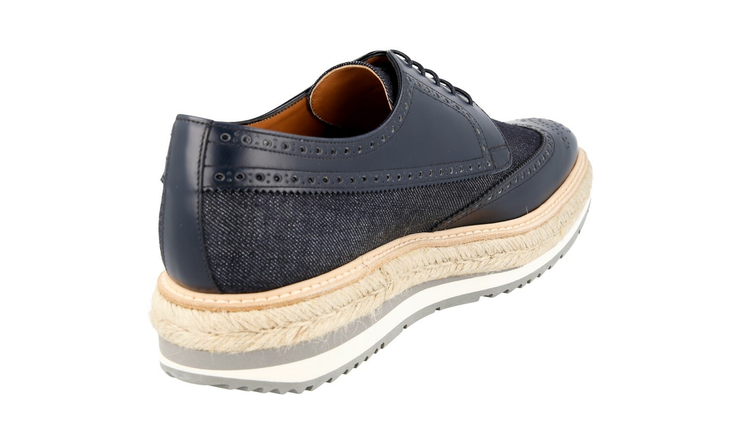 LUXURY PRADA DERBY LACE-UP SHOES 2EG015 BLUE LEATHER + DENIM US 11.5 EU ...