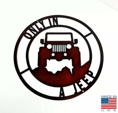Off Road Metal Sign w/ Only In A Jeep - Black & Red Laser Cut (14 ...