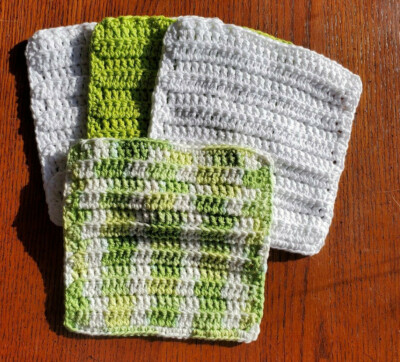 Lot of 4 New Neon Green & White Handmade-Crocheted 100% Cotton Dish ...