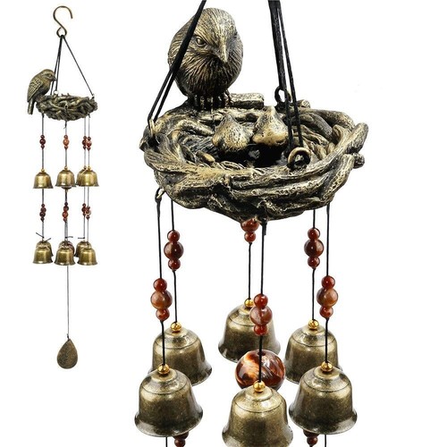 Birds and Nest Wind Chime 12pcs Bronze Bells Wind Chimes for Garden ...