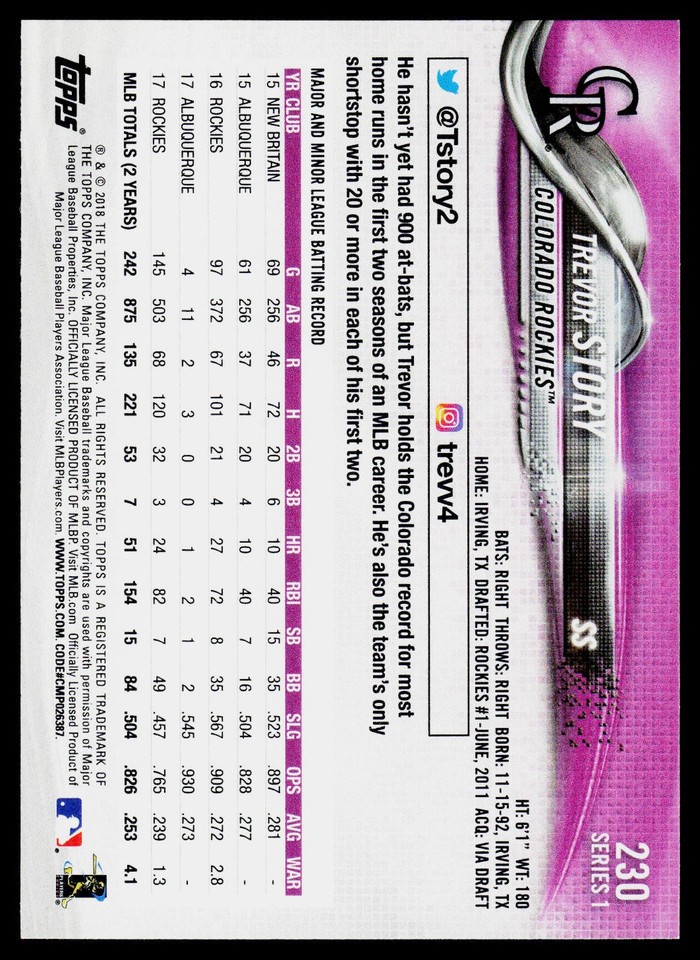 2018 Topps #230 Trevor Story | eBay
