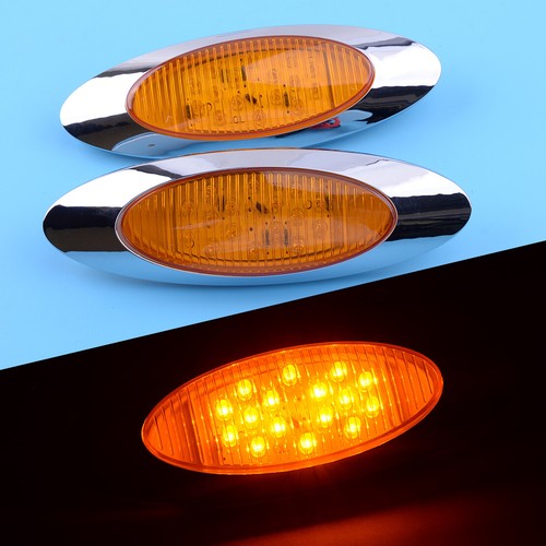 2x Amber LED Oval Side Clearance Marker Indicators Light For Car Truck ...