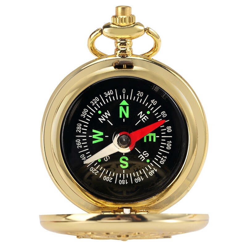 Vintage Quartz Pocket Watch Gift Golden Skeleton Compass Luxury Chain ...