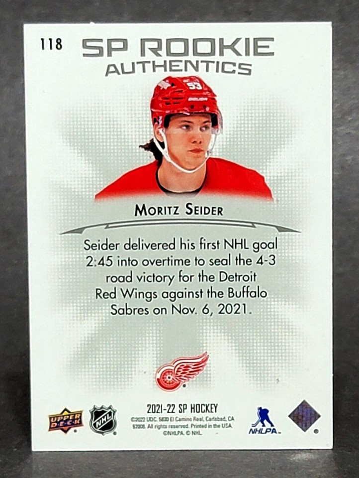 2021-22 Upper Deck SP Rookie Authentics #118 Moritz Seider RC 34/1199 ...