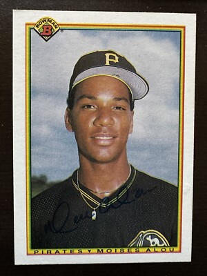 MOISES ALOU SIGNED 1990 BOWMAN ROOKIE CARD #17 AUTO RC PIRATES MONTREAL ...