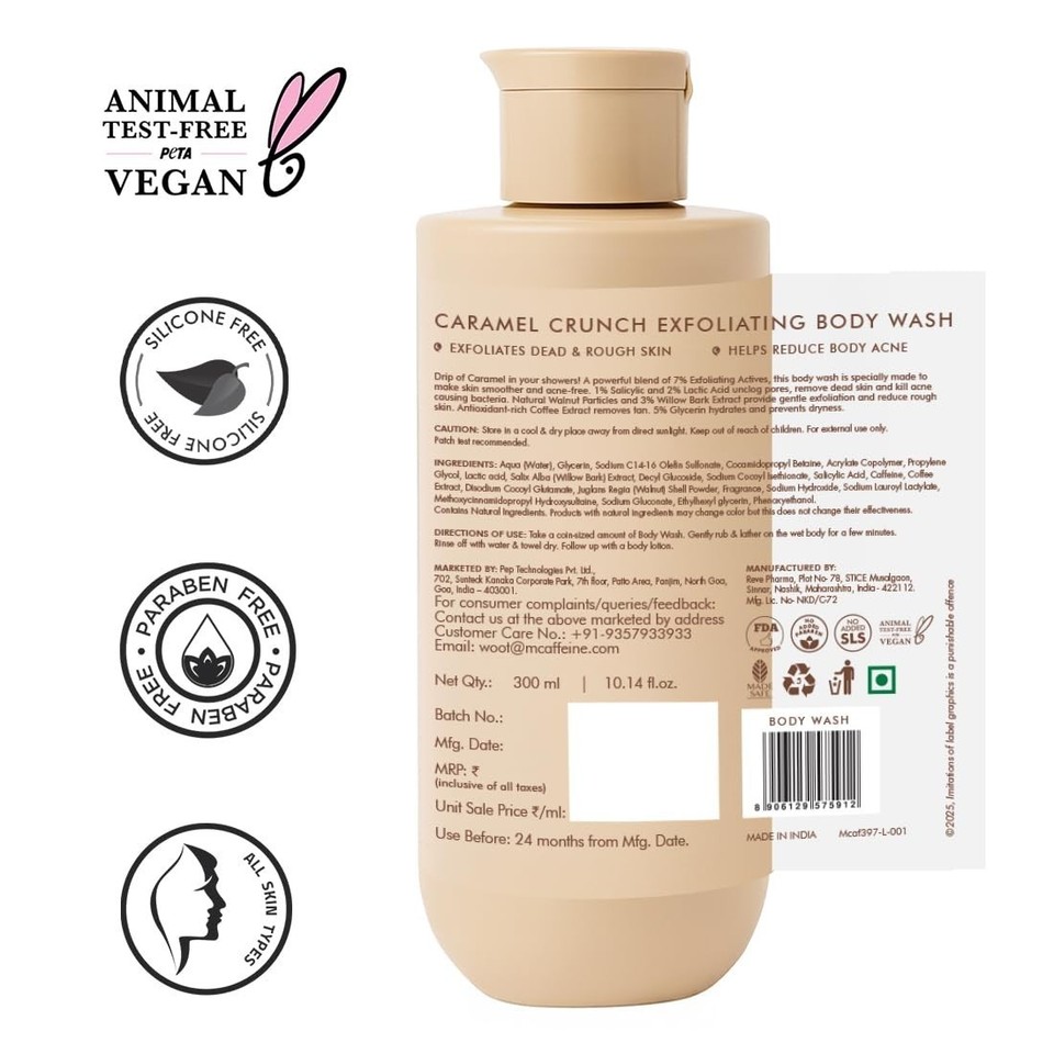 mCaffeine Exfoliating Body Wash for Dry Skin – Sweet Caramel Shower Gel ...