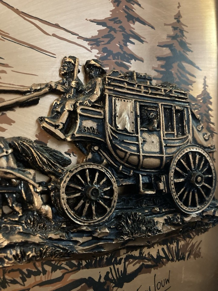 Rare JOHN LOUW 3D Framed COPPER ART Pony Express STAGECOACH US Mail ...