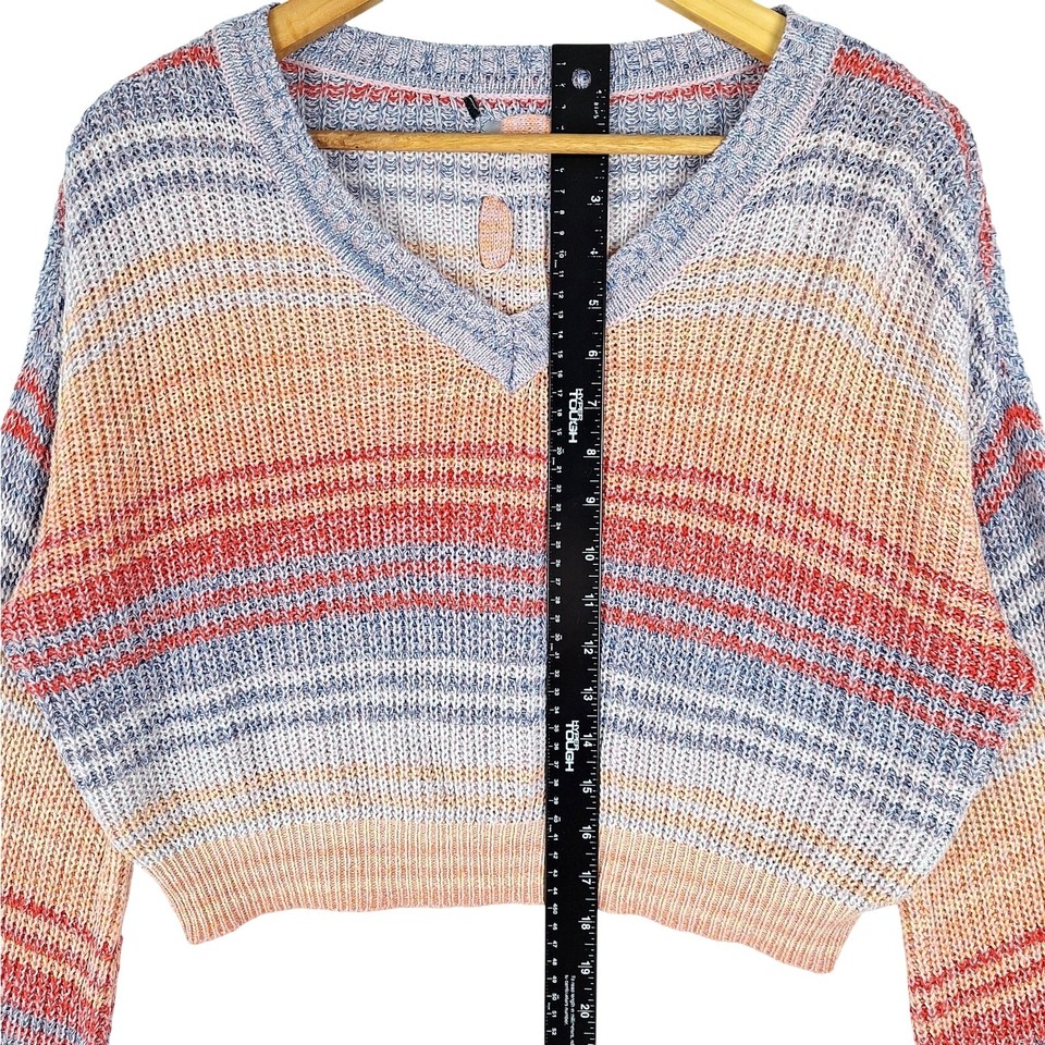 Womens Sweater XL Boho Rainbow Striped Kawaii Cropped Cottagecore Cozy ...