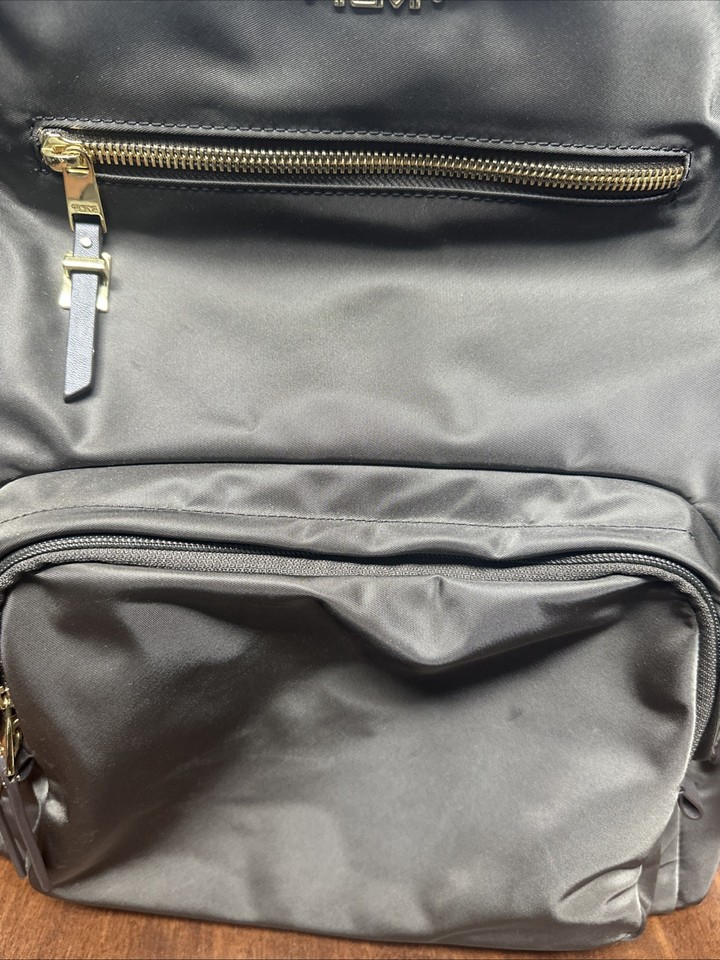 TUMI celina backpack grey/silver sheen with Gold Zippers. | eBay