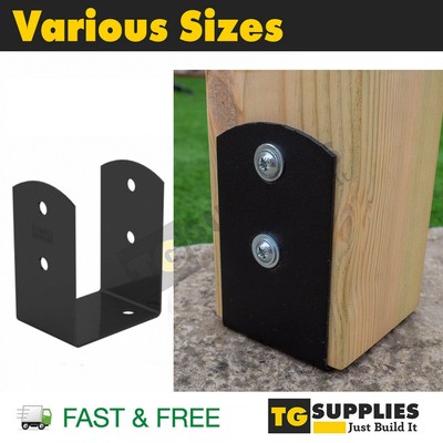 Black Bolt Down Post Support Fence Foot Post Base Brackets U shape Post ...