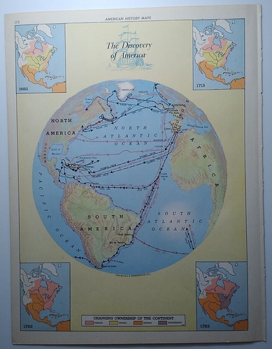1955 Antique DISCOVER OF AMERICA Atlas Map - hammond's New Supreme ...