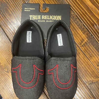 true religion mens slippers size medium shoe size 9 To 10 NWT Black ...
