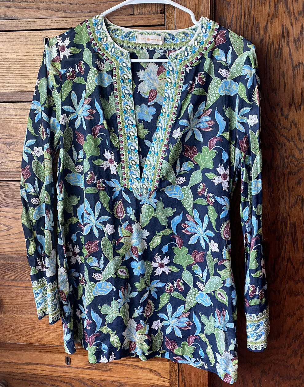 Floral Tory Burch Garden Wisteria Cotton Tunic Size 6… - Gem