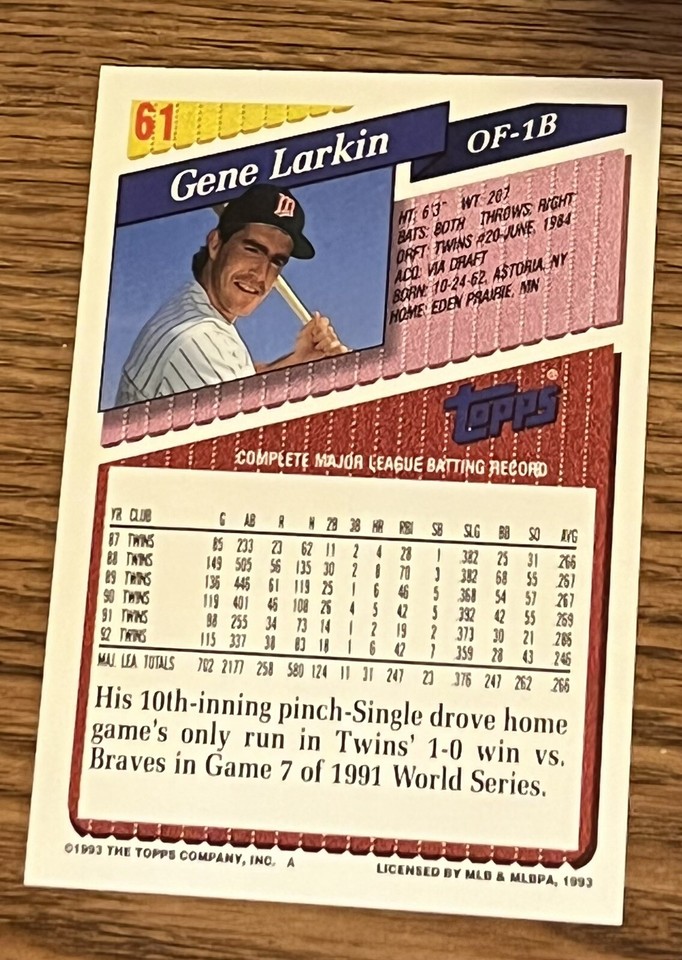 Minnesota Twins Gene Larkin 1993 Topps Baseball Card #61 | eBay