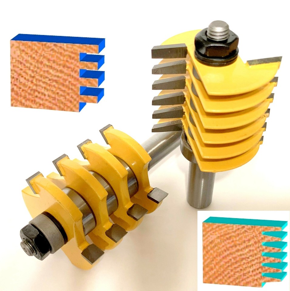 2pc 1/2"Shank Adjustable Box-1/4 cutter & Finger Joint Router Bit Set ...